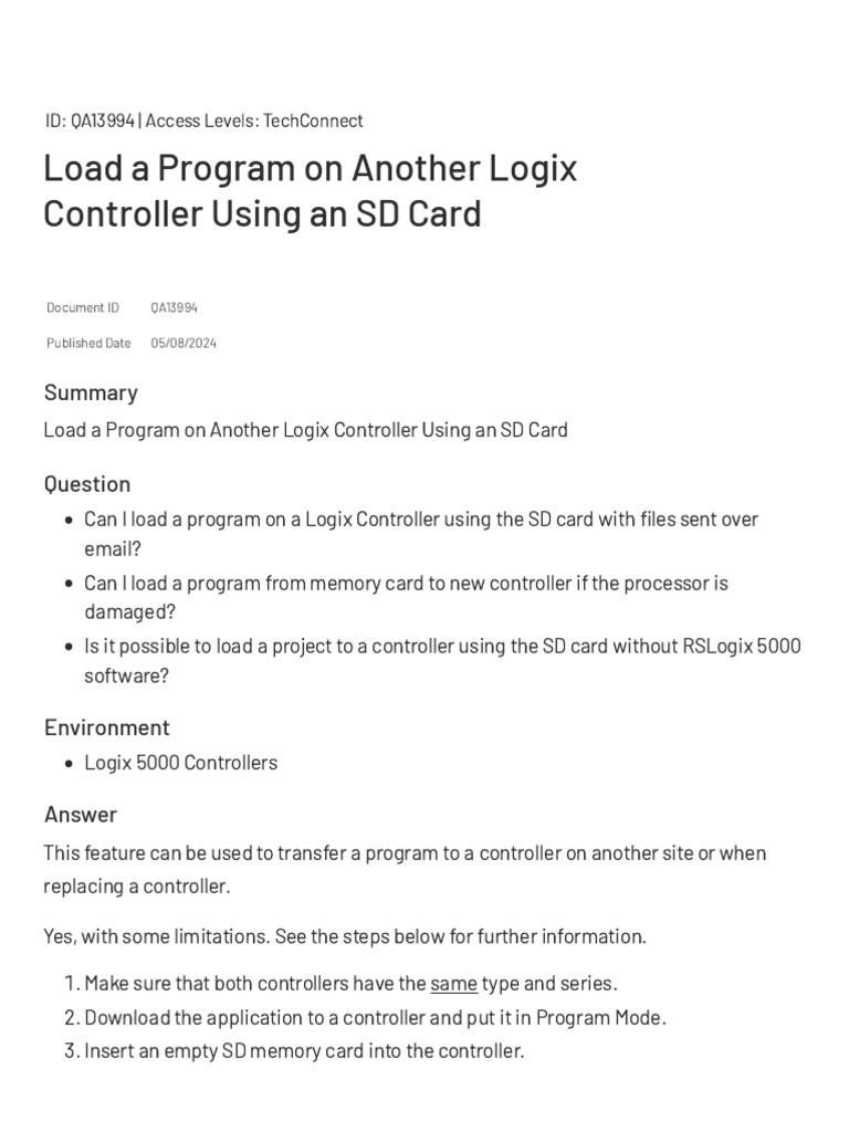Load A Program On Another Logix Controller Using An SD Card | PDF | Computer File | Computer ...
