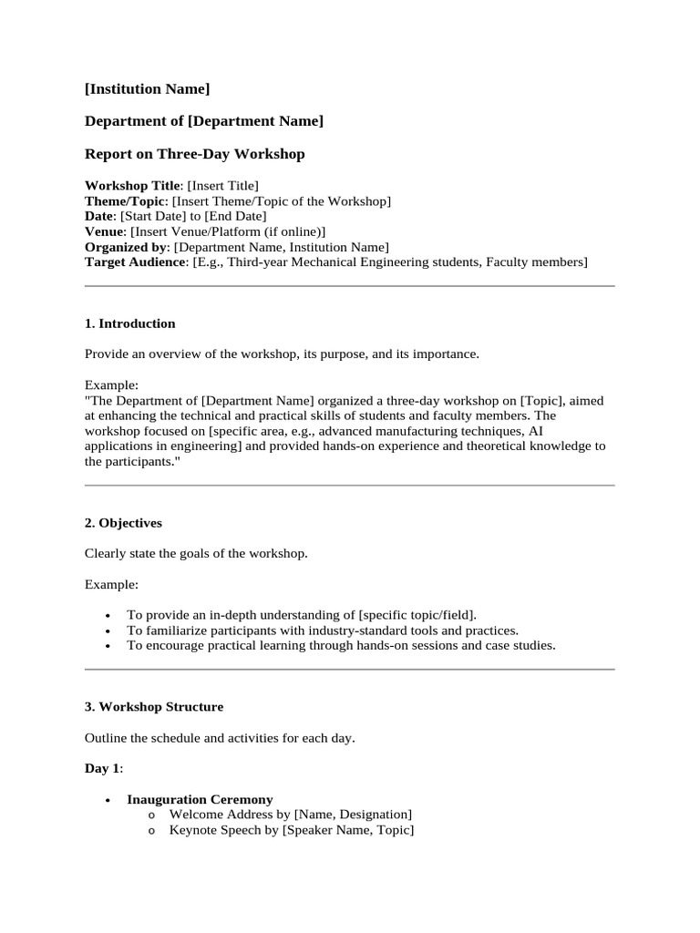 Three-Day Workshop Report Summary | PDF | Teaching Method | Learning