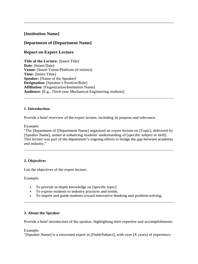 Expert Lecture Report Template | PDF | Expert | Lecture