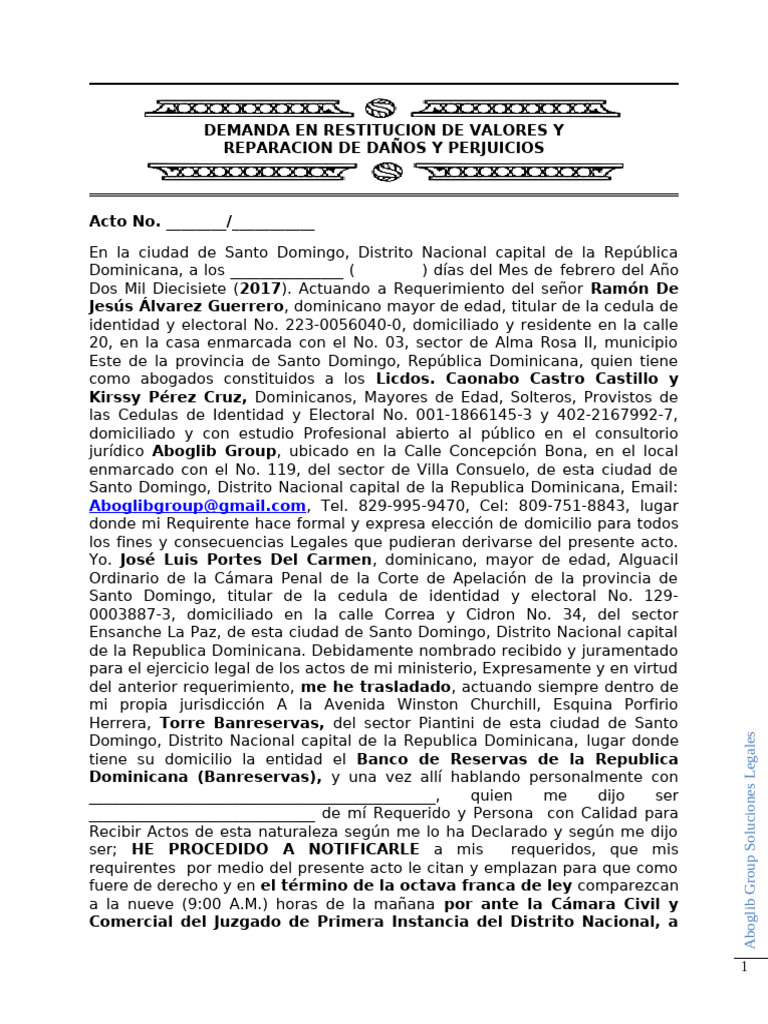 Demanda en Reparacion de Daños y Perjuicios | PDF | Daños y perjuicios | Bancos