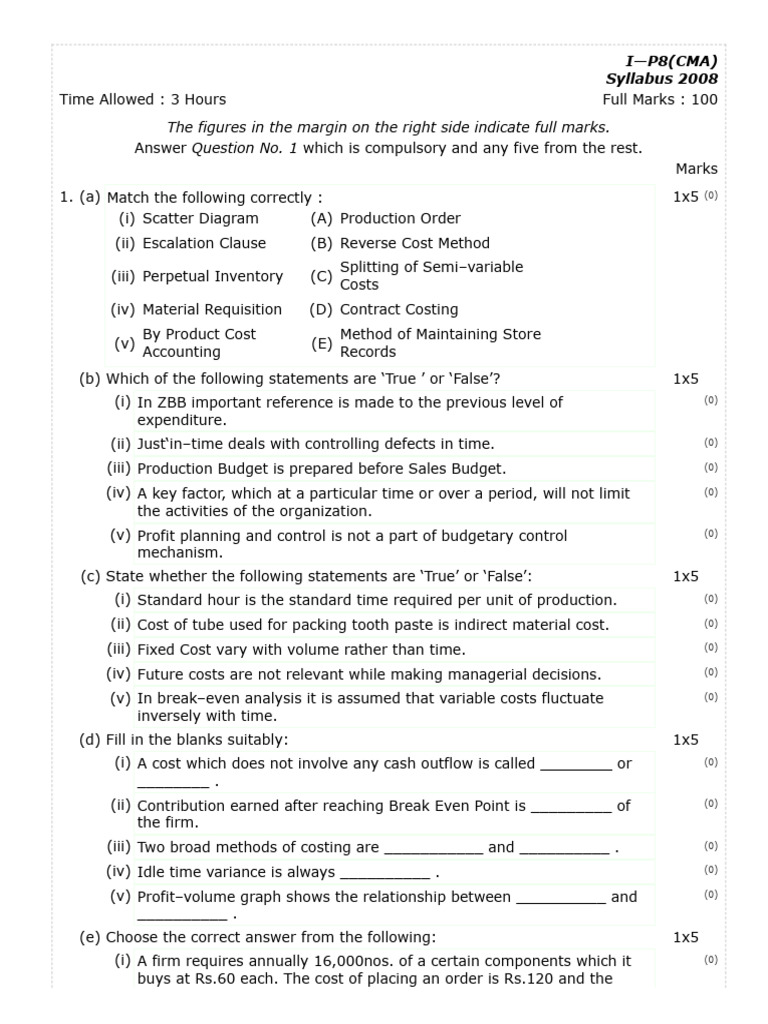 CWA ICWA Inter - Group II _ Cost and Management Accounting - June 2010 ...