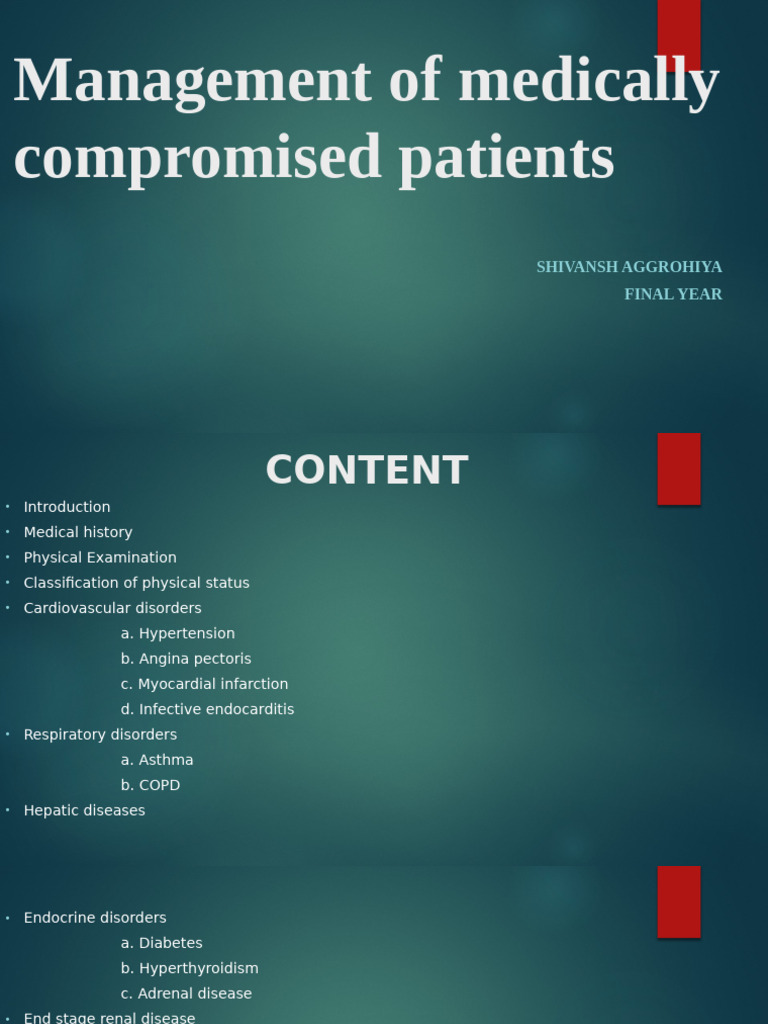 Managment of Medically Compromised Patients | PDF | Chronic Obstructive ...