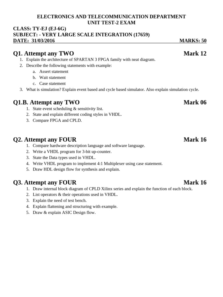 VLSI xam paper | PDF | Vhdl | Hardware Description Language