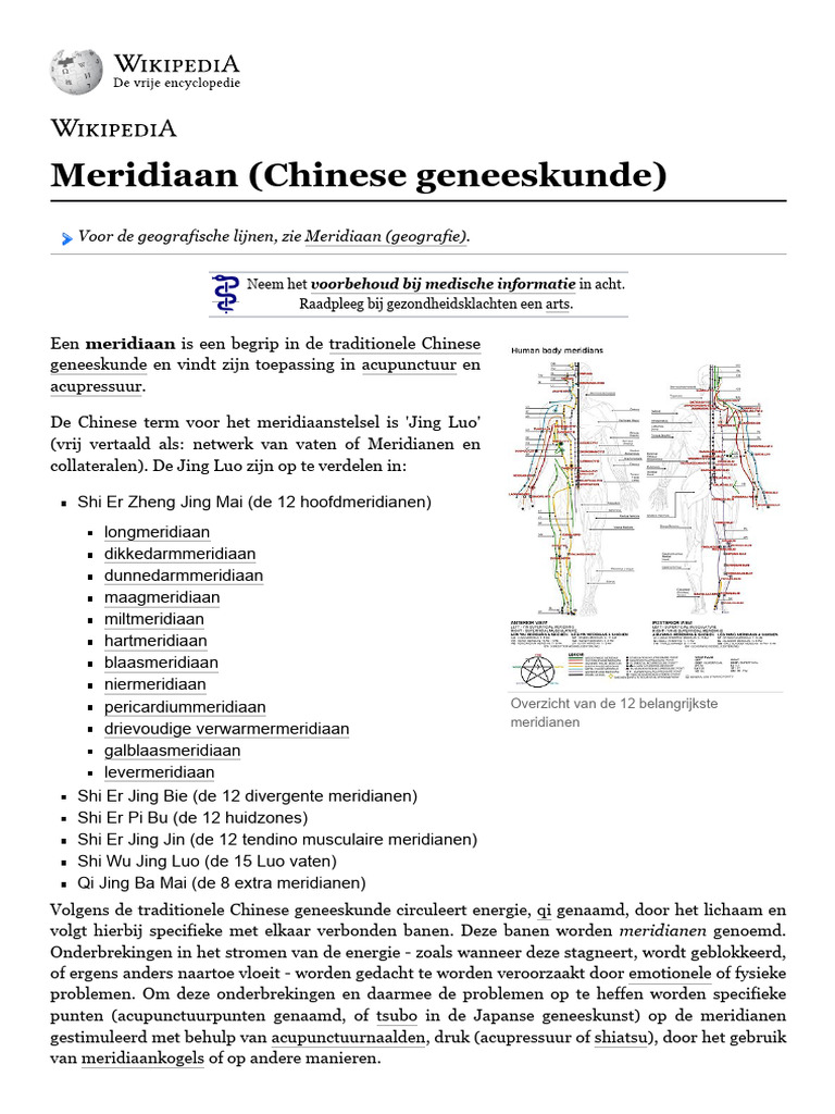 Meridiaan (Chinese Geneeskunde) - Wikipedia | PDF