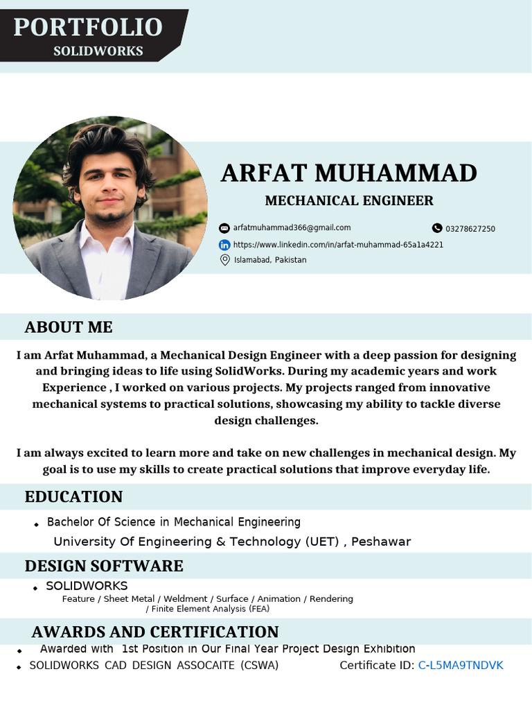 Arfat Muhammad Portfolio | PDF | Mechanical Engineering | Engineering