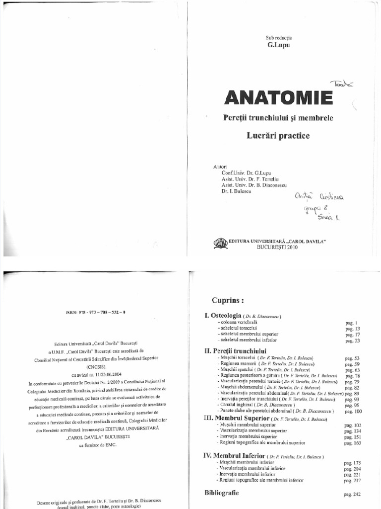 Anatomie Peretii Trunchiului Si Membrele G Lupu | PDF