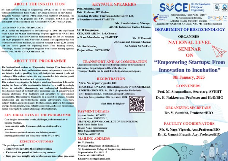 Svce Startups Seminar - Brochure | PDF