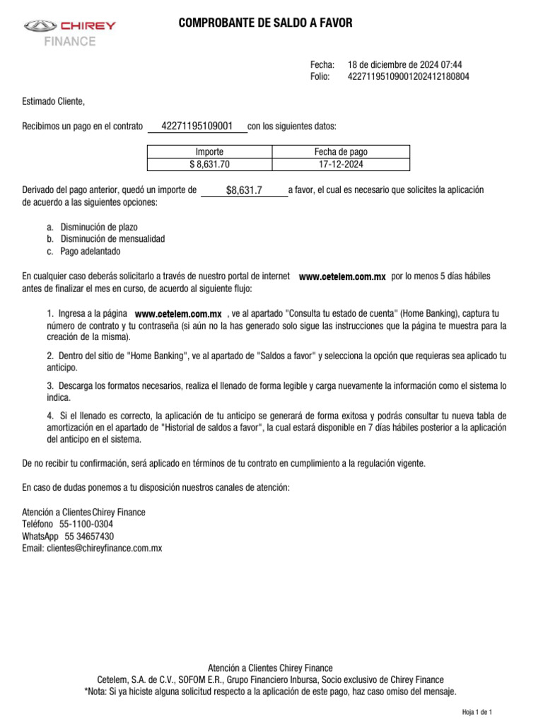 Cómo Solicitar Saldo a Favor Cetelem | PDF