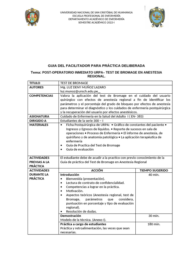 Guia de Práctica Deliberada #08 Test de Bromage. | PDF | Anestesia ...