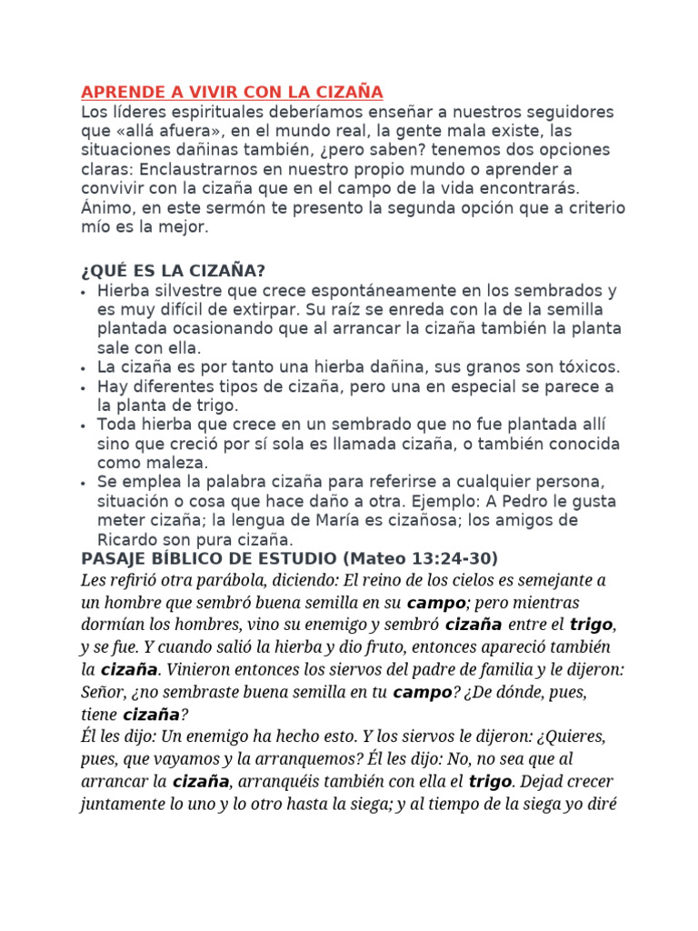 Aprende A Vivir Con La Cizaña | PDF | Hierba