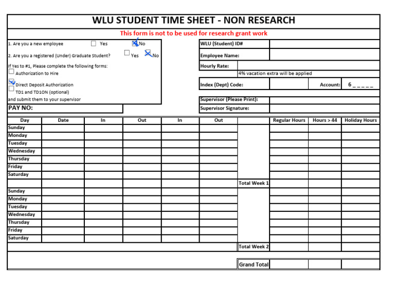 WLU Student Non-Research Timesheet | PDF