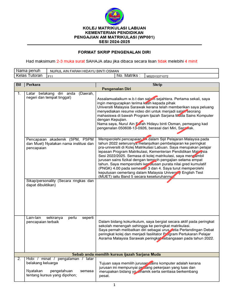 Edited - TUGASAN INDIVIDU SKRIP RESUME VIDEO | PDF