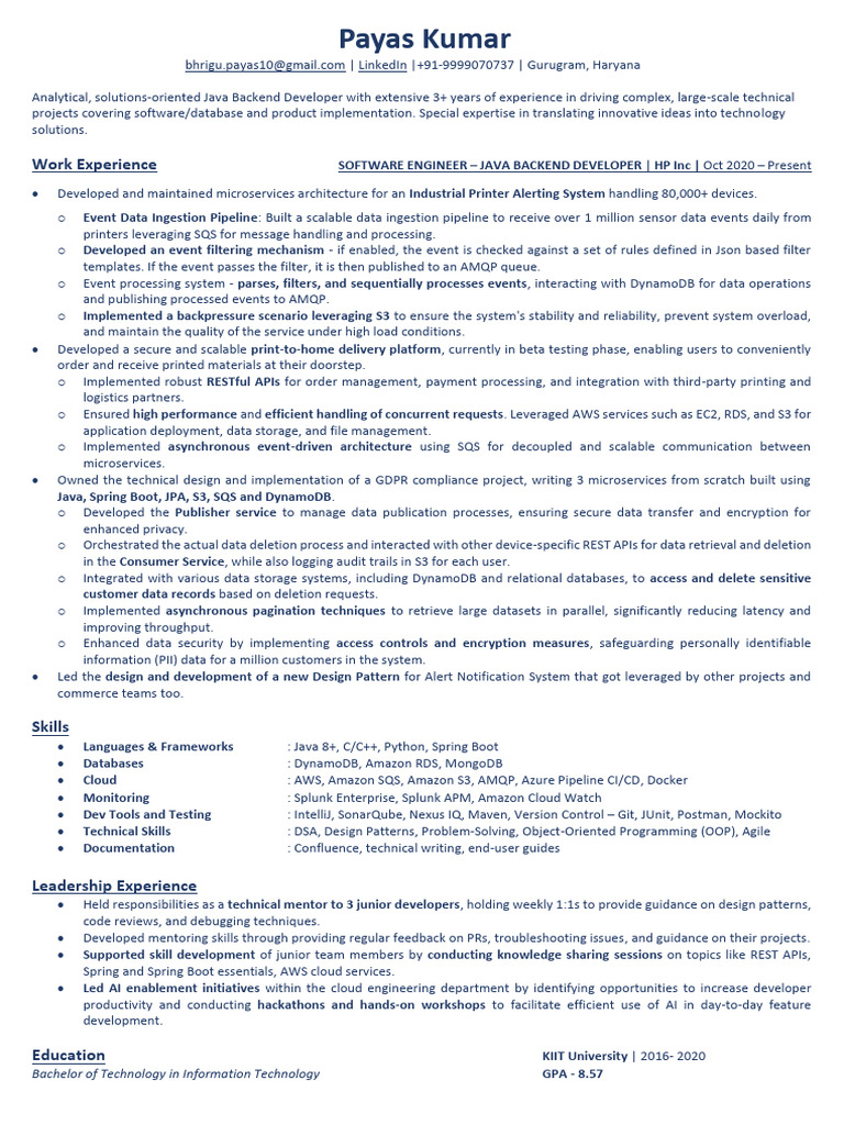 Java Backend Developer Profile | PDF | Amazon Web Services | Scalability