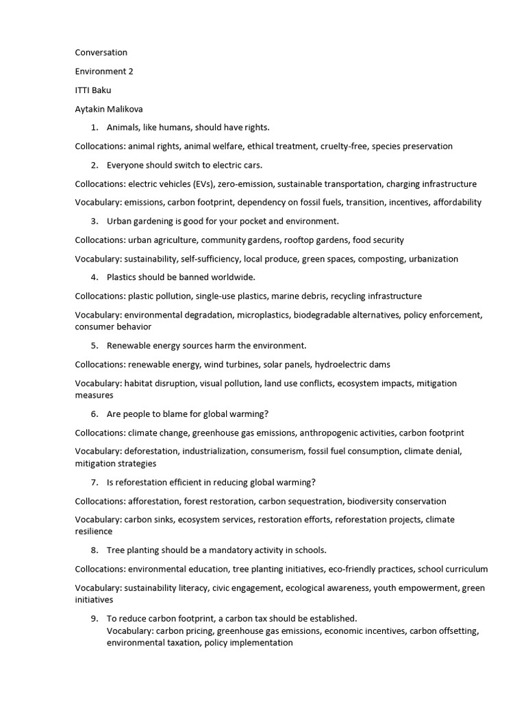 Conversation ENVIRONMENT 2 | PDF | Climate Change Mitigation | Climate ...