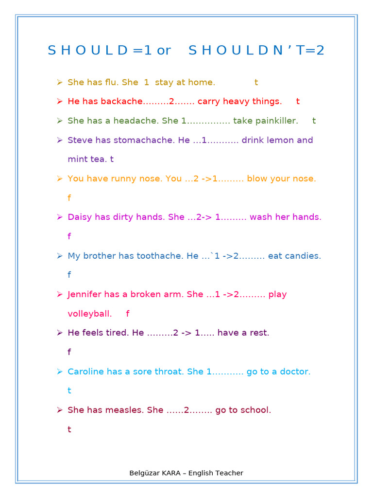 Should Shouldnt Grammar Drills Grammar Guides Worksheet Templates ...