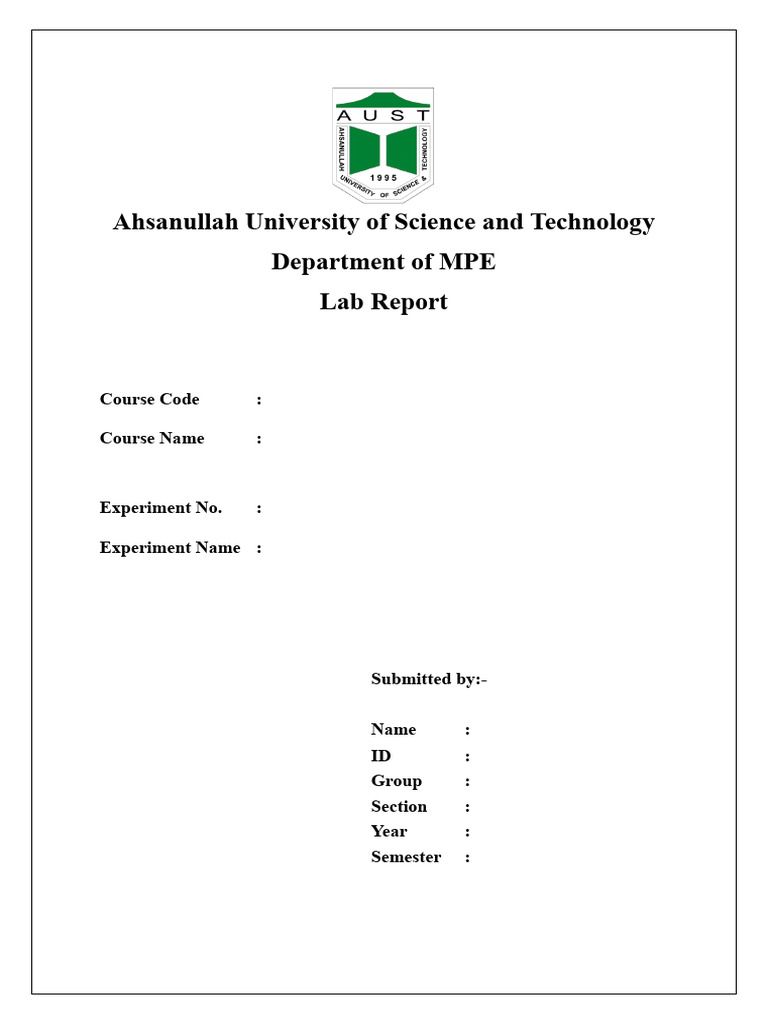 AUST Lab Report Cover Page Template | PDF