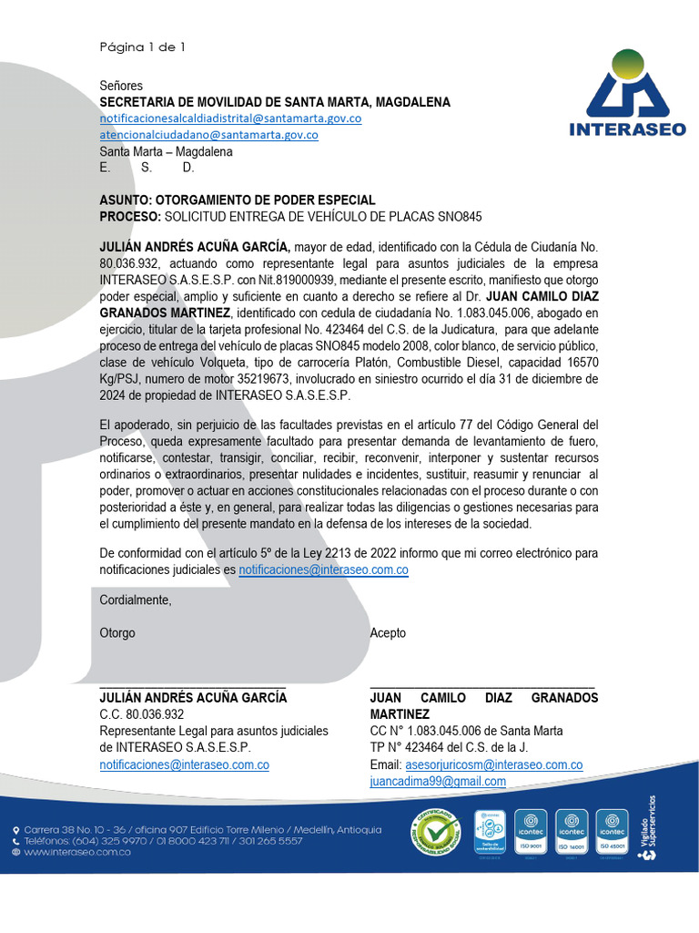 PODER INTERASEO SECRETARIA | PDF | Gobierno | Justicia