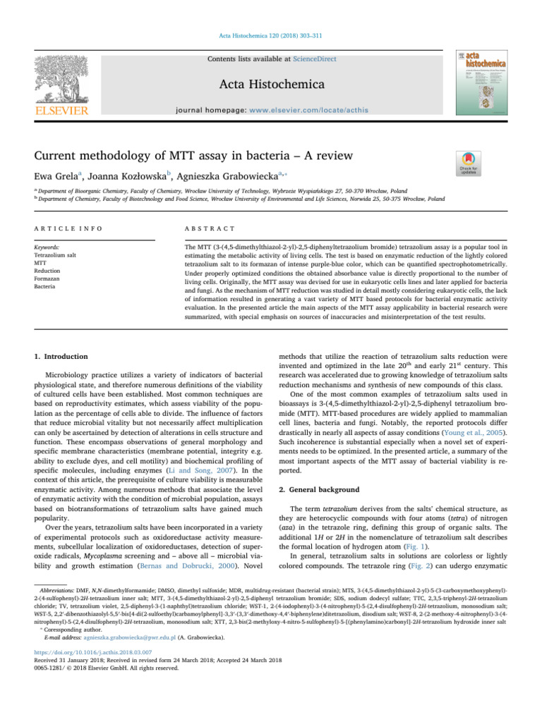 Current Methodology of MTT Assay in Bacteria 2018 | PDF | Biofilm