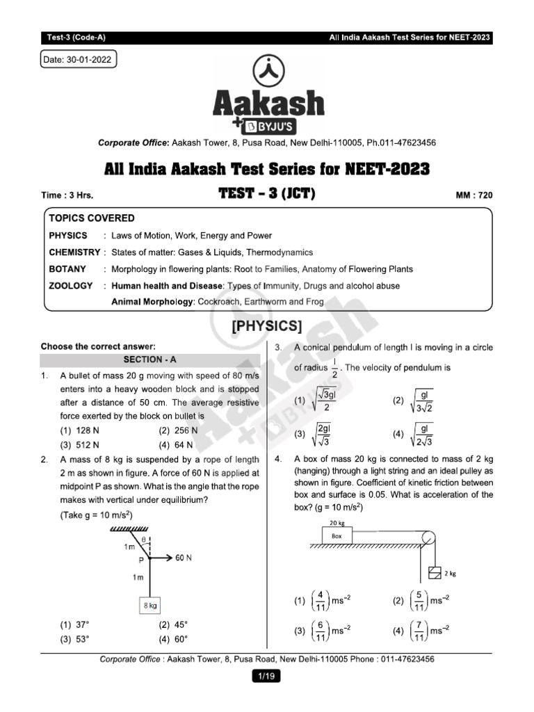 AIATS_JCT-2023 (TYM) Test-03_Code-A_(30-01-2022) (1) | PDF