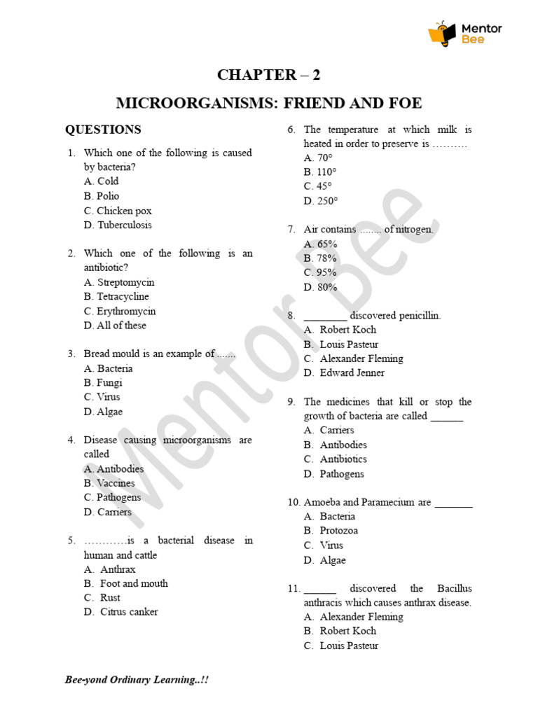 Chapter - 2 Microorganisms Friend and Foe Ek-Pyq Questions Final | PDF | Microorganism | Bacteria