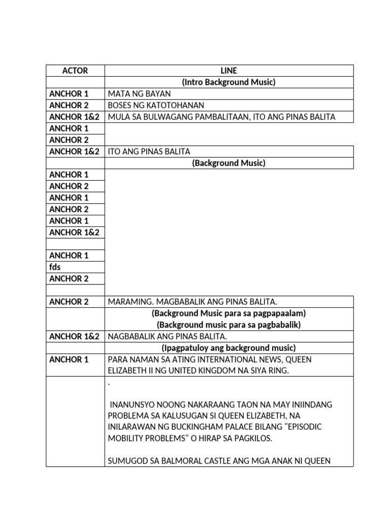 FILIPINO (Script For Newscasting) | PDF