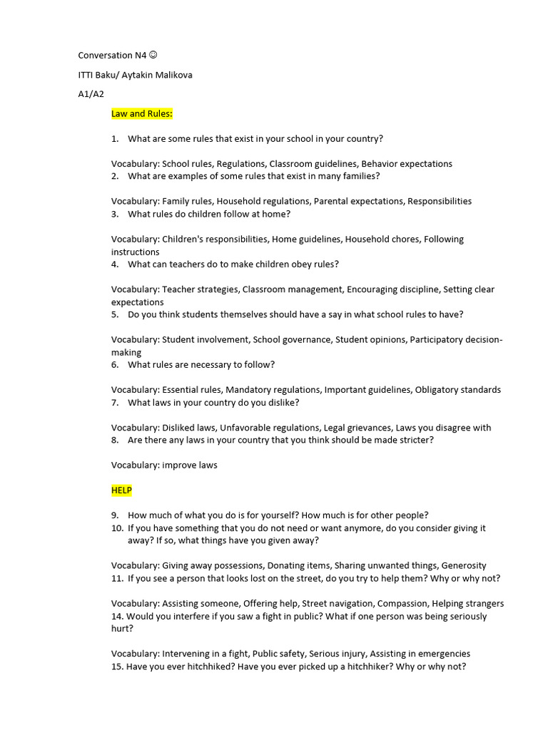 Conversation N4 A1-A2 Law and Rules | PDF | Social Psychology ...