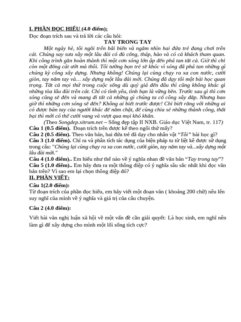 ĐỀ KIỂM TRA HỌC KÌ I NV9 | PDF