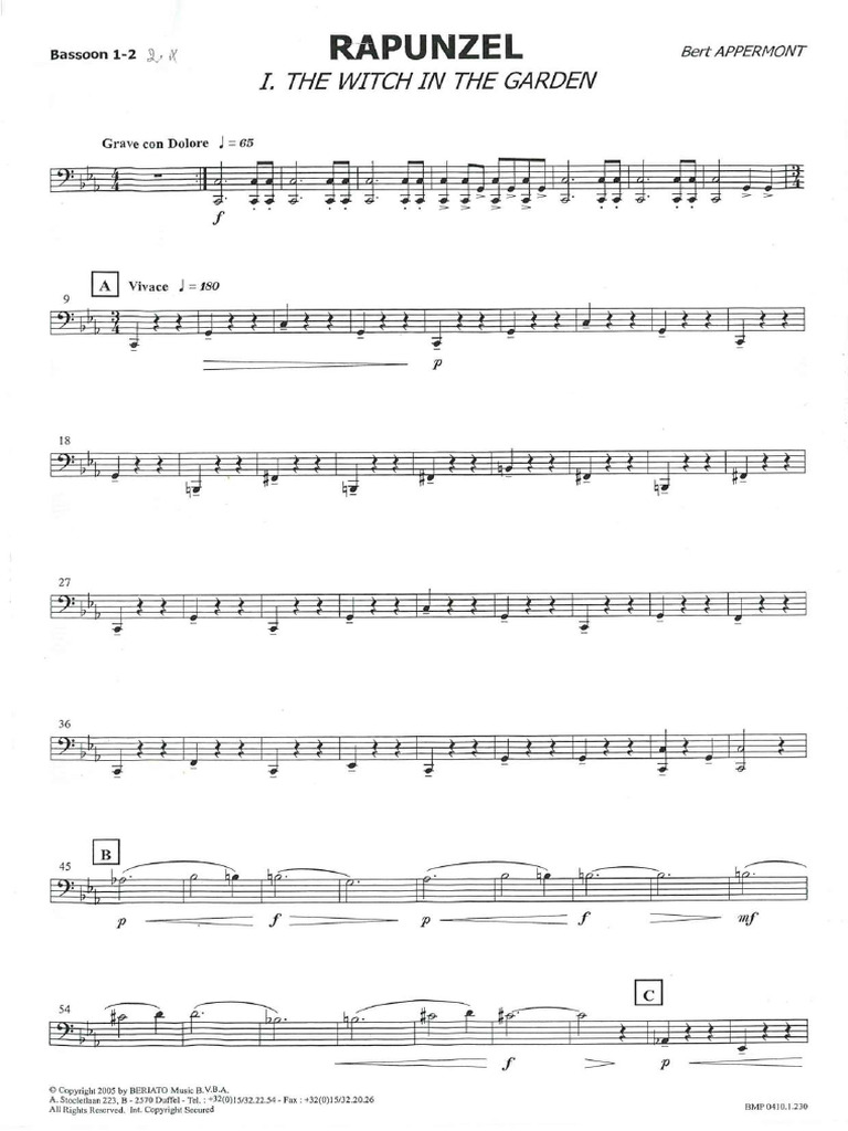 1x - Bassoon 1, 2 - Rapunzel | PDF | Musical Notation
