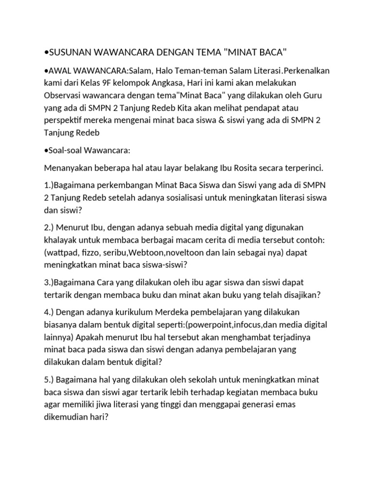 SUSUNAN WAWANCARA DENGAN TEMA | PDF