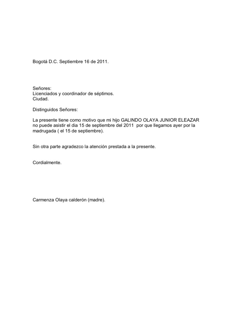 Cartas de Excusas Del Colegios | PDF | Estudios de idiomas extranjeros ...