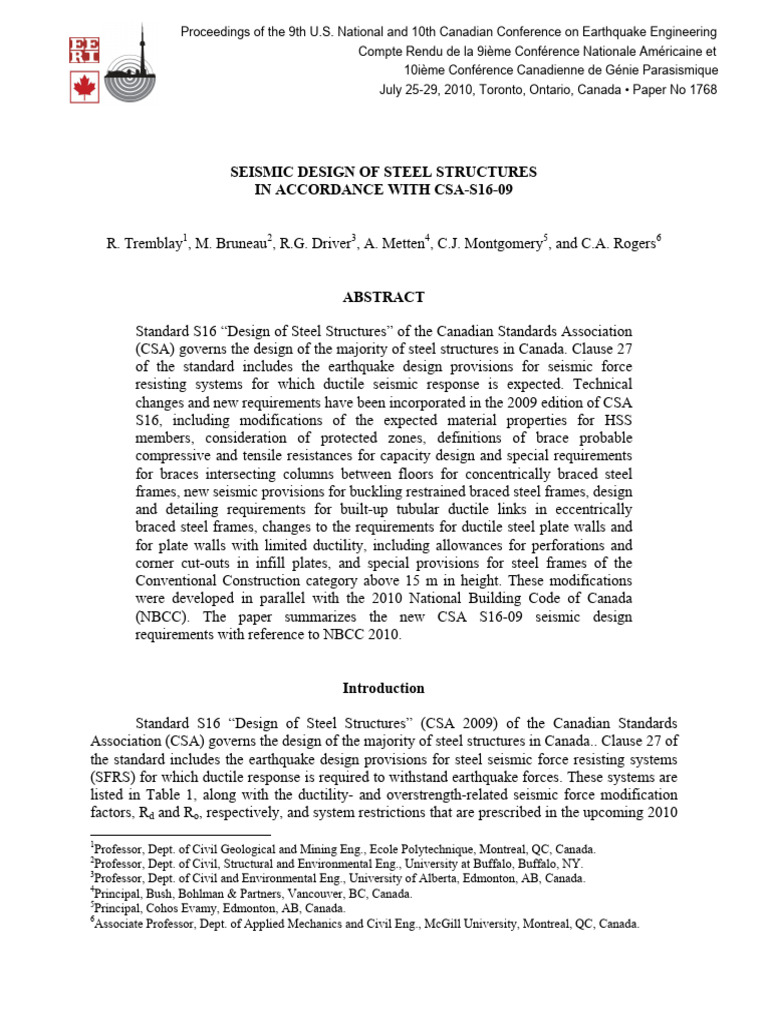 Seismic Design Updates in CSA S16-09 | PDF | Strength Of Materials ...