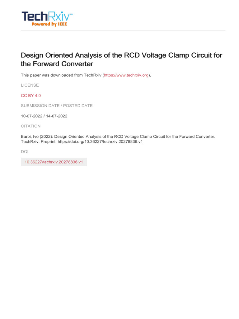 88-Design Oriented Analysis of The RCD Voltage Clamp Circuit For The Forward Converter | PDF ...