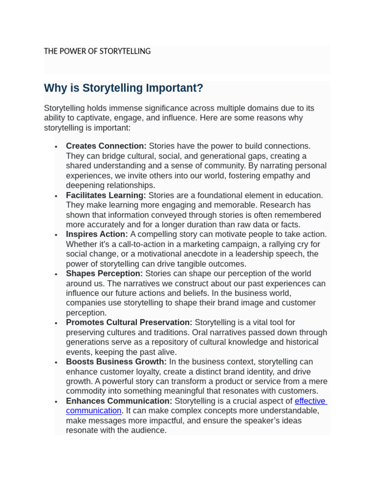 Importance and Types of Storytelling | PDF | Storytelling | Narrative