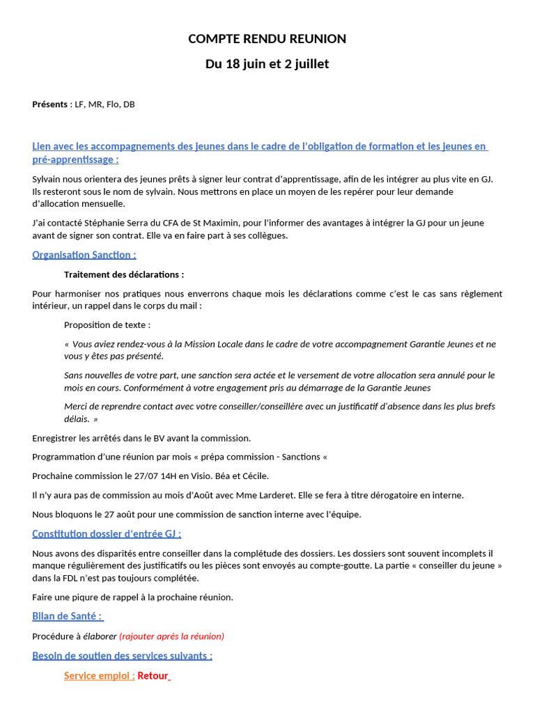 Compte Rendu Réunion Garantie Jeunes | PDF