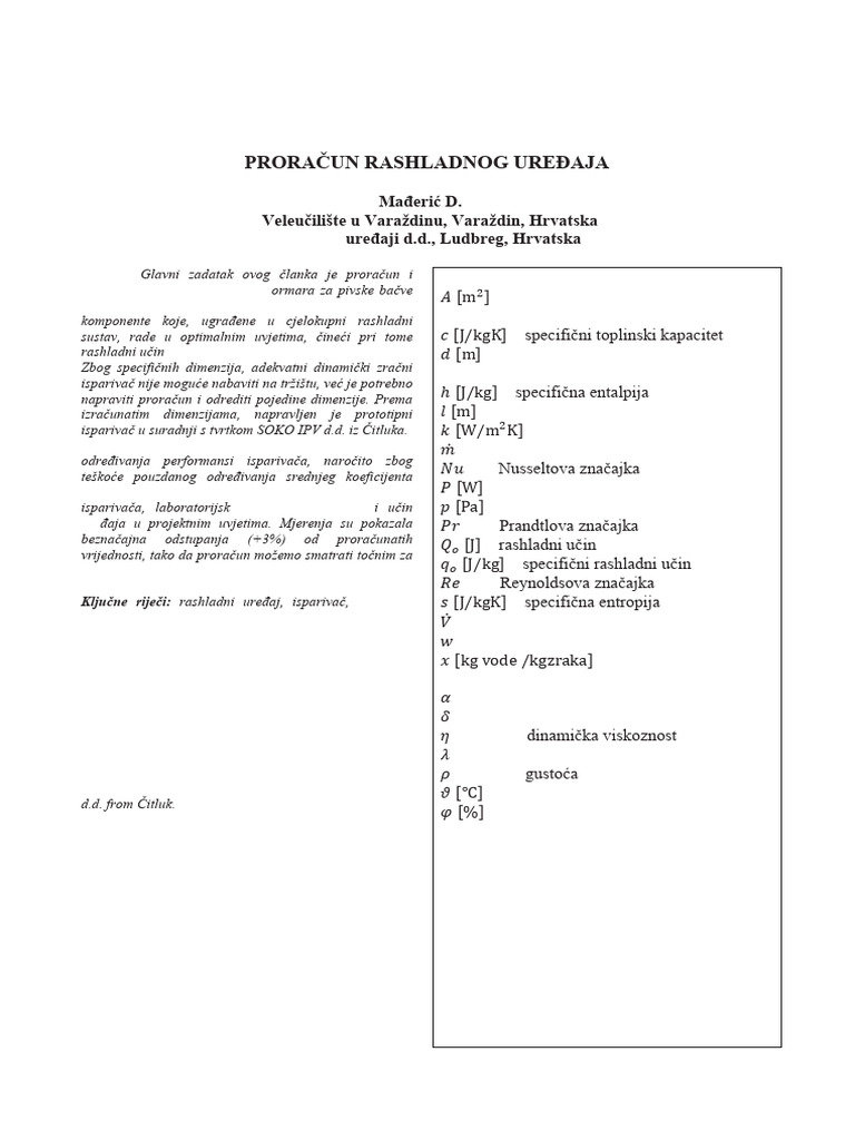 Proracun Rashladnog Uredjaja - Gotal Madjeric Horvat | PDF