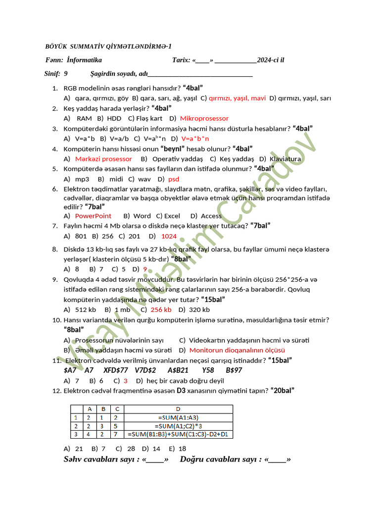 BSQ-1 9-Cu Sinif 2024 | PDF