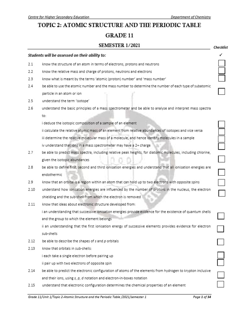 Atomic Structure & Periodic Table Guide | PDF | Electron Configuration ...