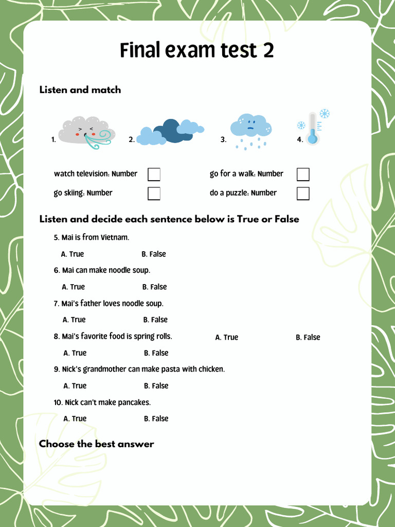 Final Exam Test 2: Listening & True/False | PDF
