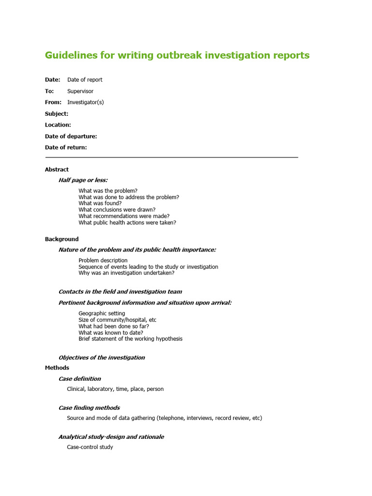 Annex 05_Guide for writing outbreak investigation reports_2019 | PDF ...