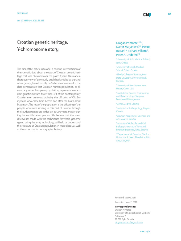 Croatian Genetic Heritage Y Chromosome Story CMJ 2011 | PDF ...