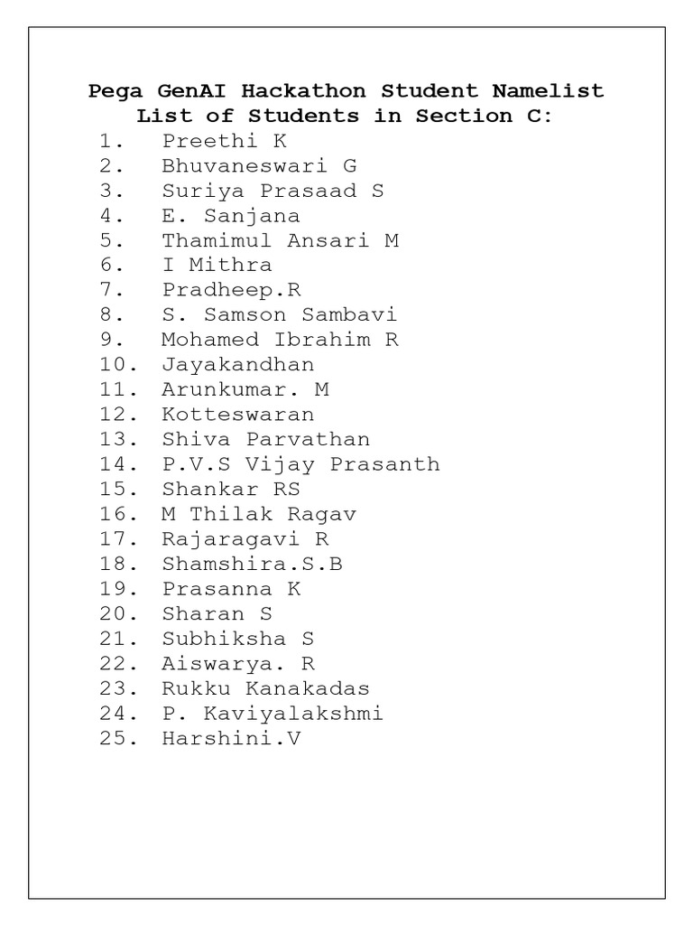 Pega GenAI Hackathon Section C List | PDF
