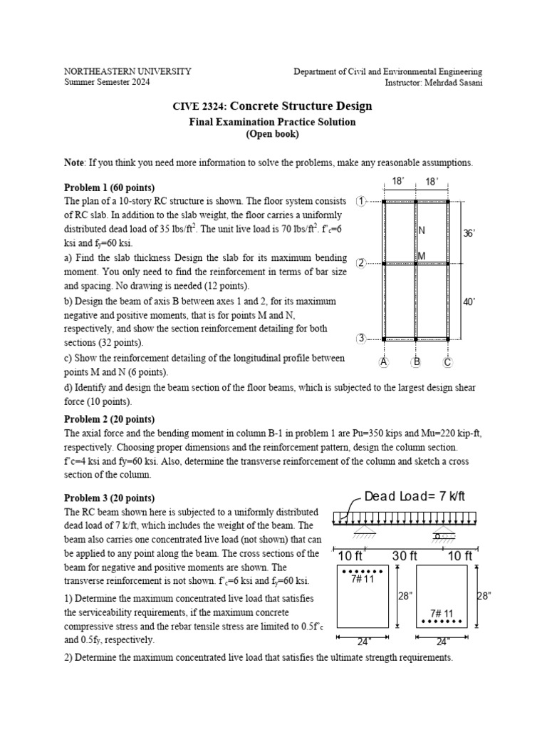 Final Exam Practice 2 Solution | PDF | Beam (Structure) | Bending