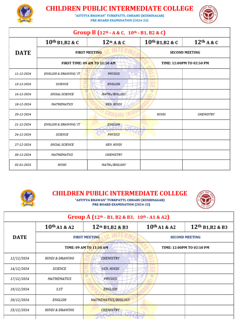 Pre-Board Iii Updated Time Table | PDF