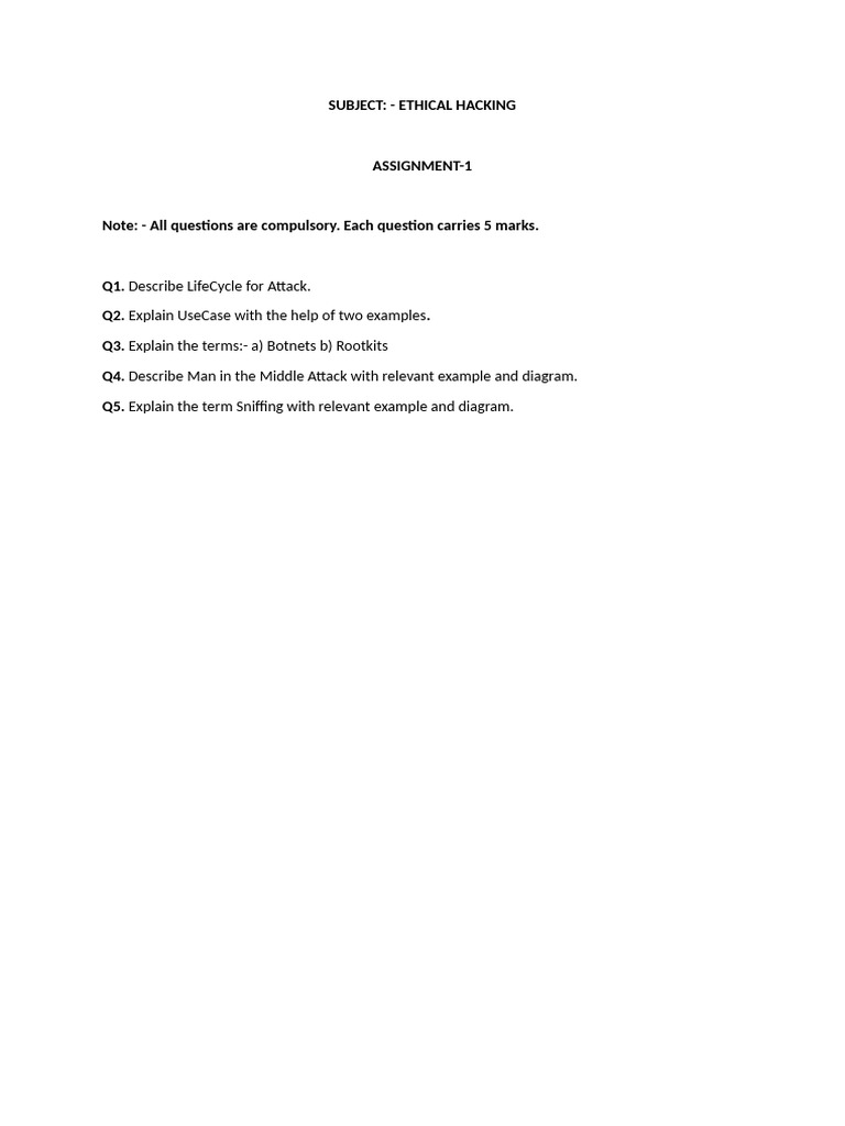 Ethical Hacking Assignment Questions | PDF