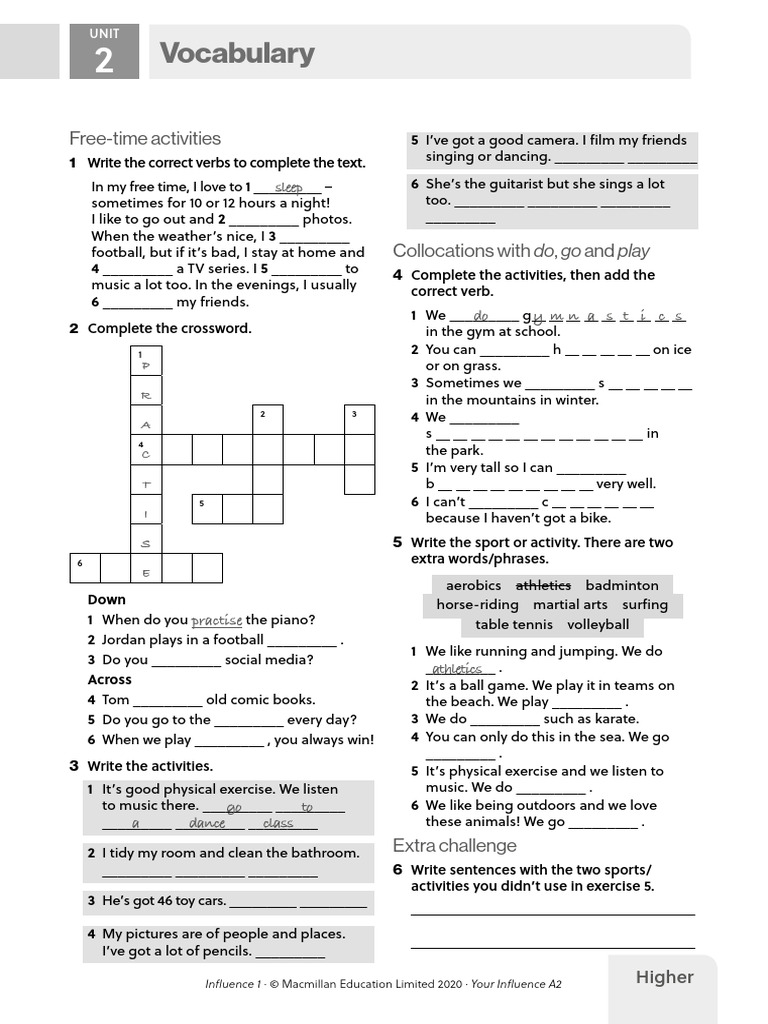 L1 - A2 - U2 - Vocabulary - Higher 2 | PDF | Linguistics | Grammar