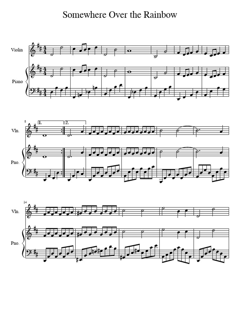 Sheet Music for "Somewhere Over the Rainbow" | PDF