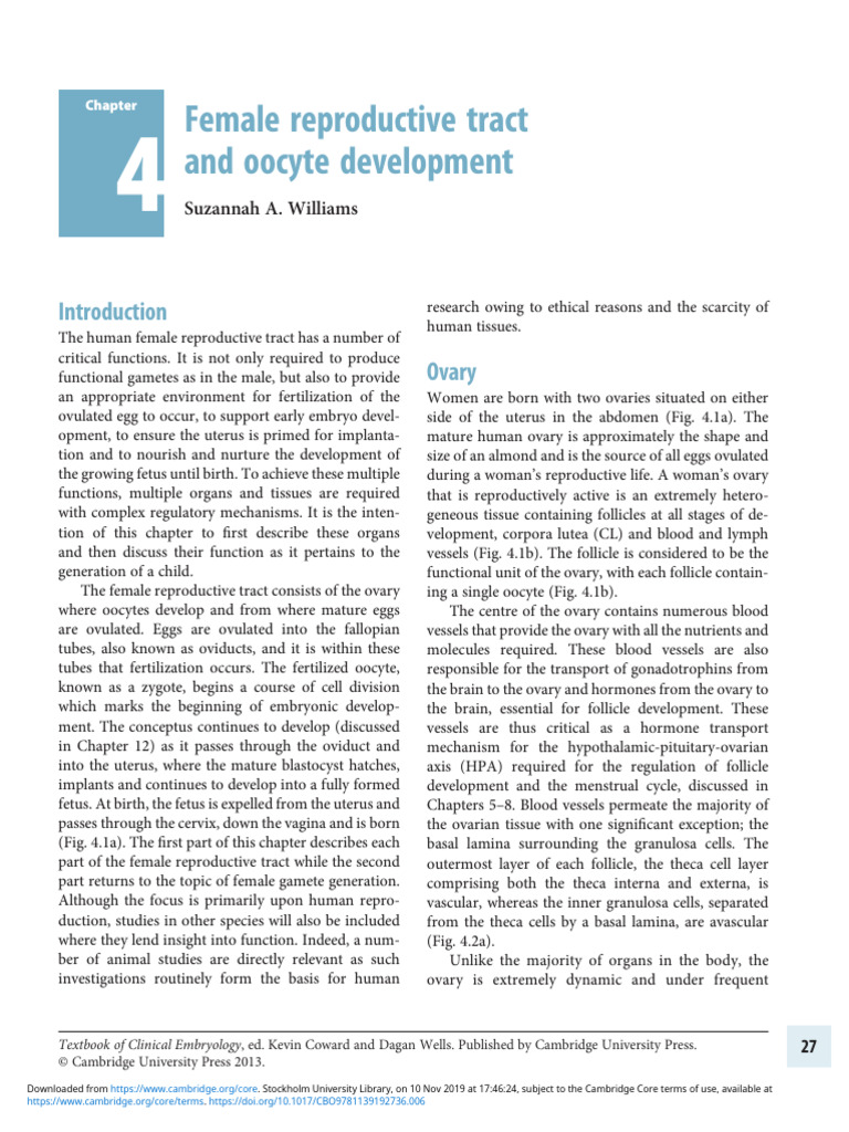 Female Reproductive Tract and Oocyte Development | PDF | Ovary | Uterus