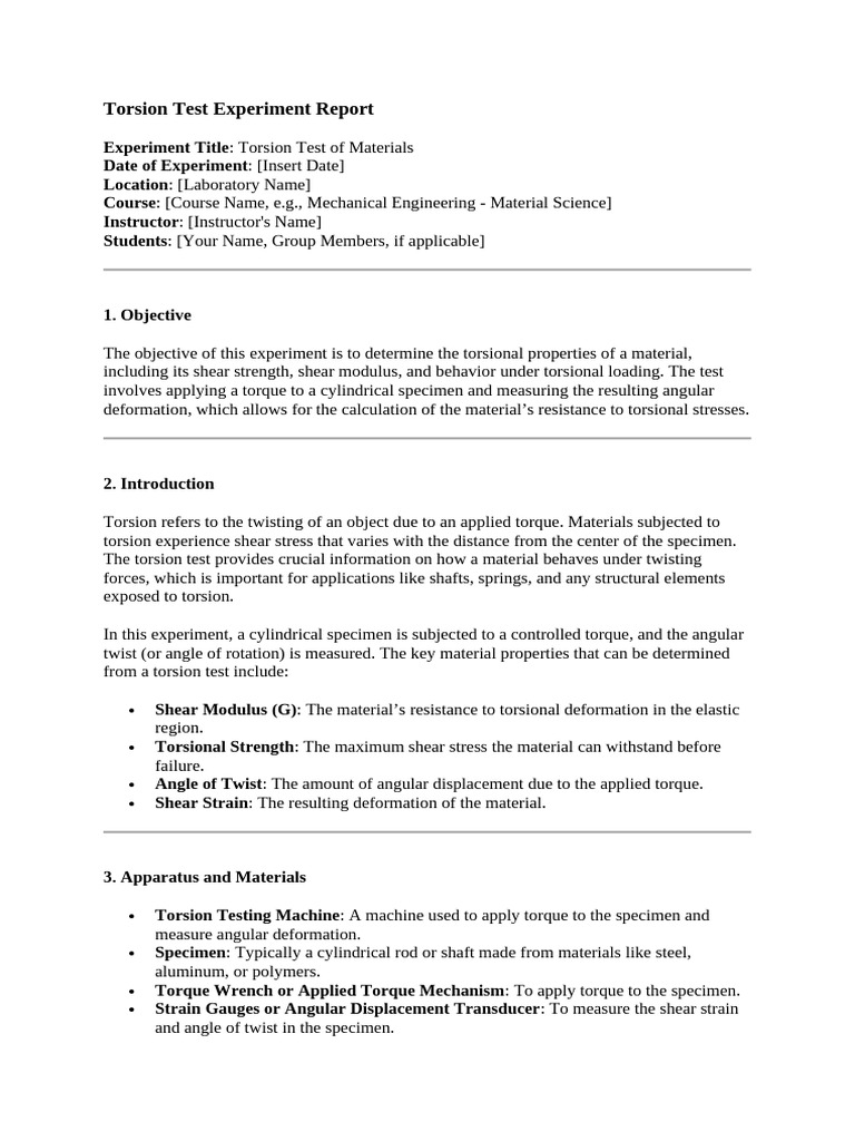 Torsion Test Experiment Write Up For Mechanical Engineering Students
