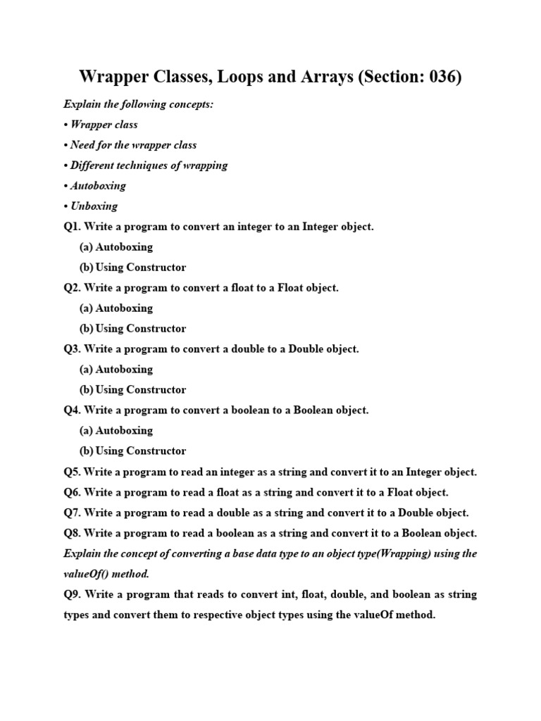 A5 - Wrapper Classes Assignment - Modified | PDF | Boolean Data Type ...
