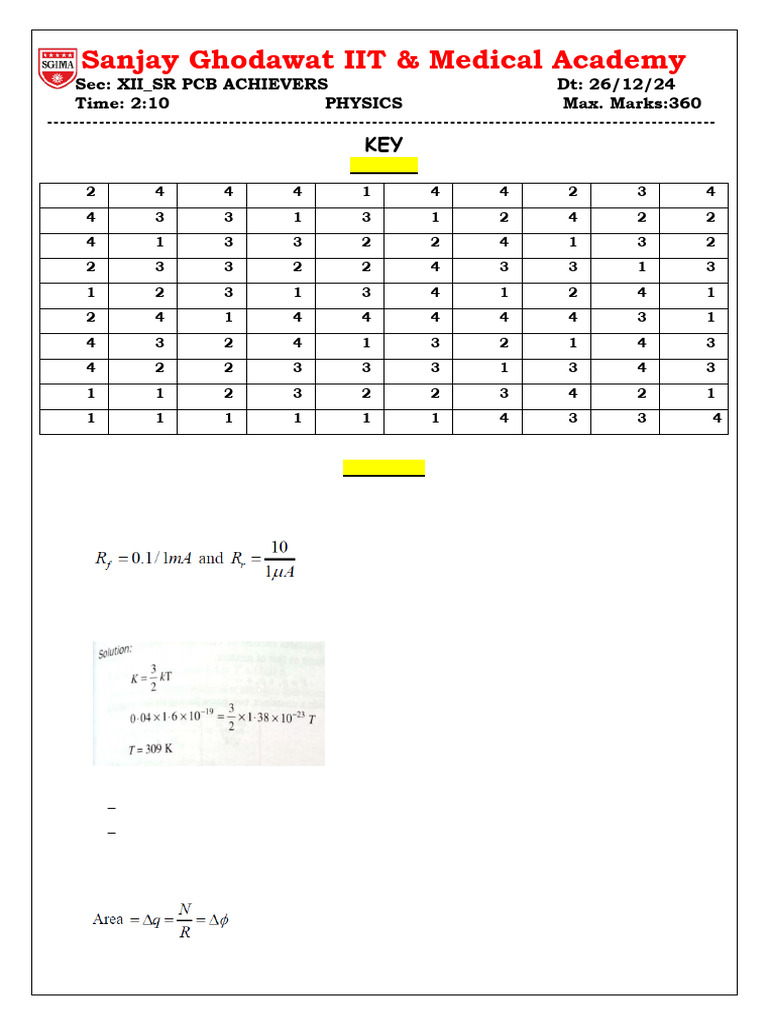 26-12-2024 - Xii - Xii - SR PCB Achievers - Key - Solution | PDF | Electrical Engineering ...